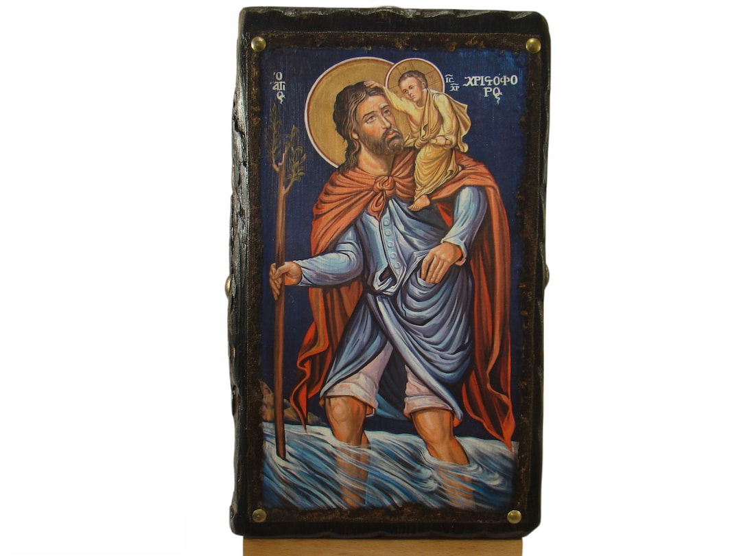 Saint Christopher, Handmade Wooden Byzantine Icon, Greek Orthodox Icons ...