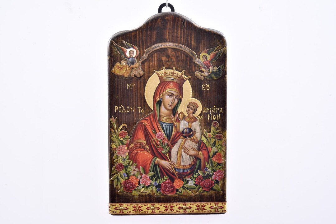Handmade Wooden Our Lady Rose Icon, Greek Orthodox, Christian Gift - Etsy