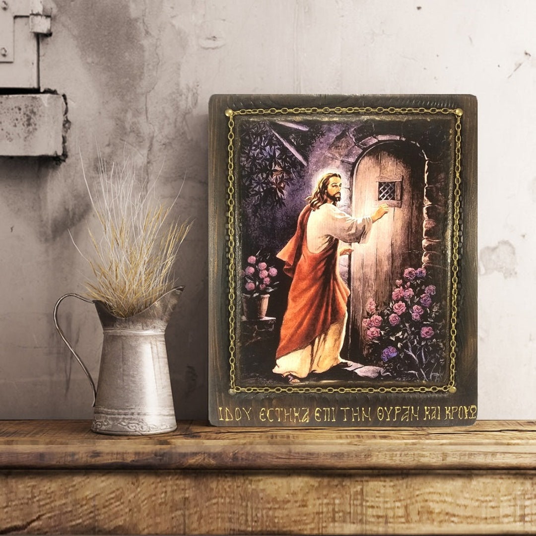JESUS CHRIST Behold, I Stood at the Door and Knocked, Handmade Wooden ...