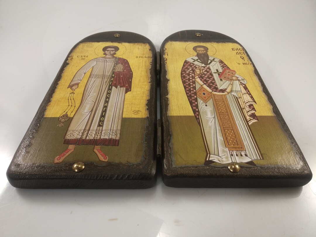 St. Stephen and St. Basil Handmade Wooden Diptych | Byzantine Icons ...
