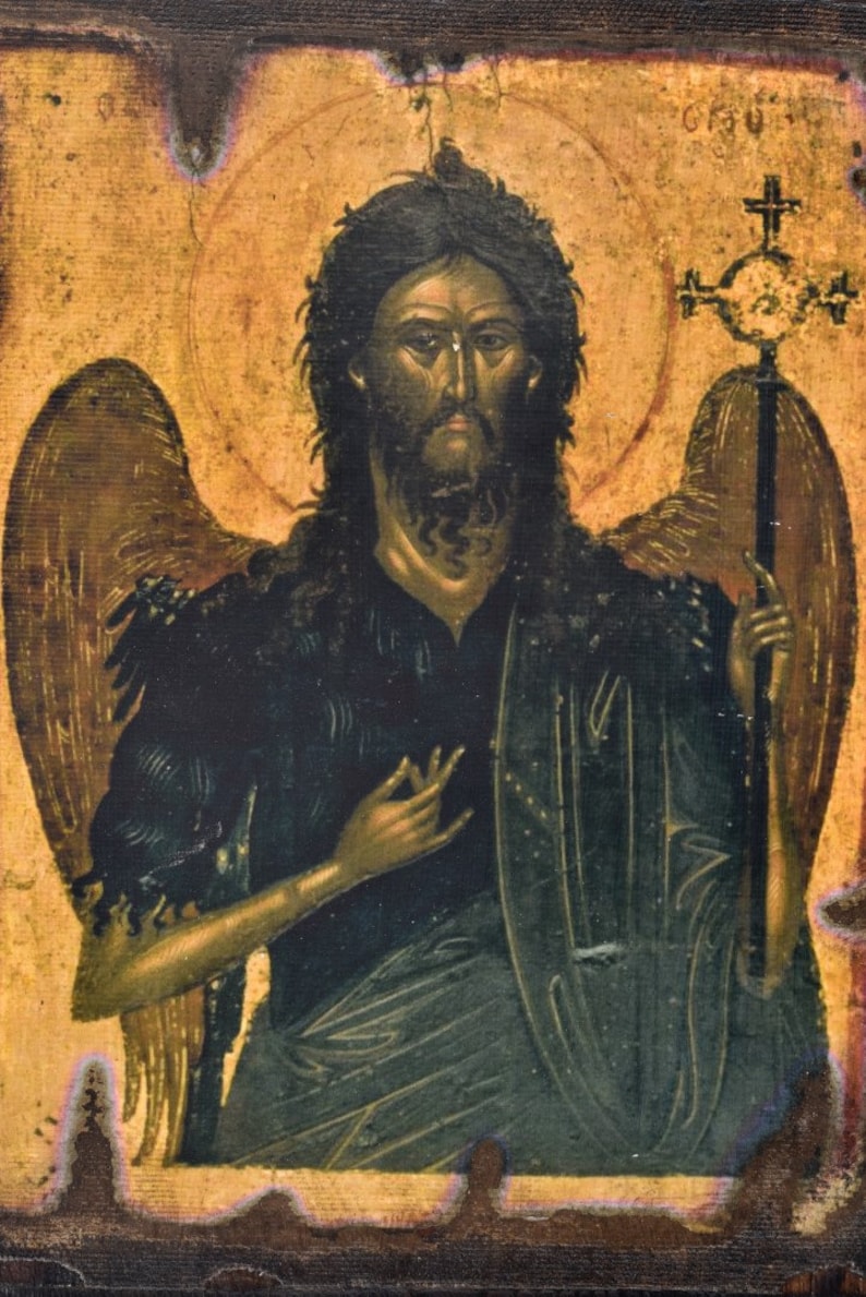 Handmade Wooden Icon: Saint John the Forerunner, Byzantine Religious ...