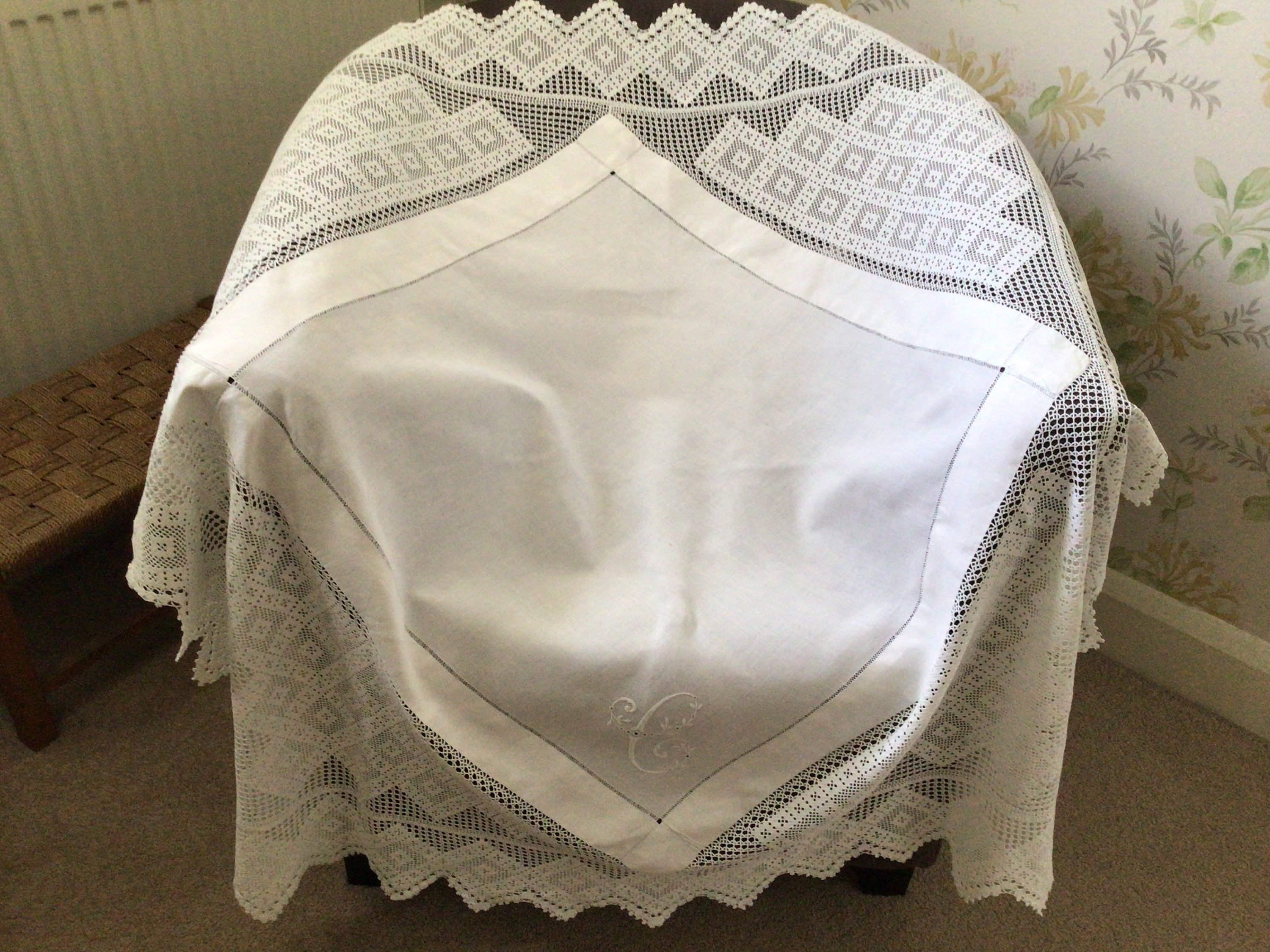 Antique Crochet Edged Cloth. Hand Worked Square Cloth. Vintage - Etsy