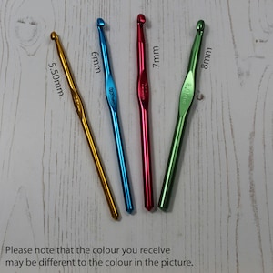 Coloured Crochet Hooks Aluminium Metal Bright Colours in 10 Sizes and ...