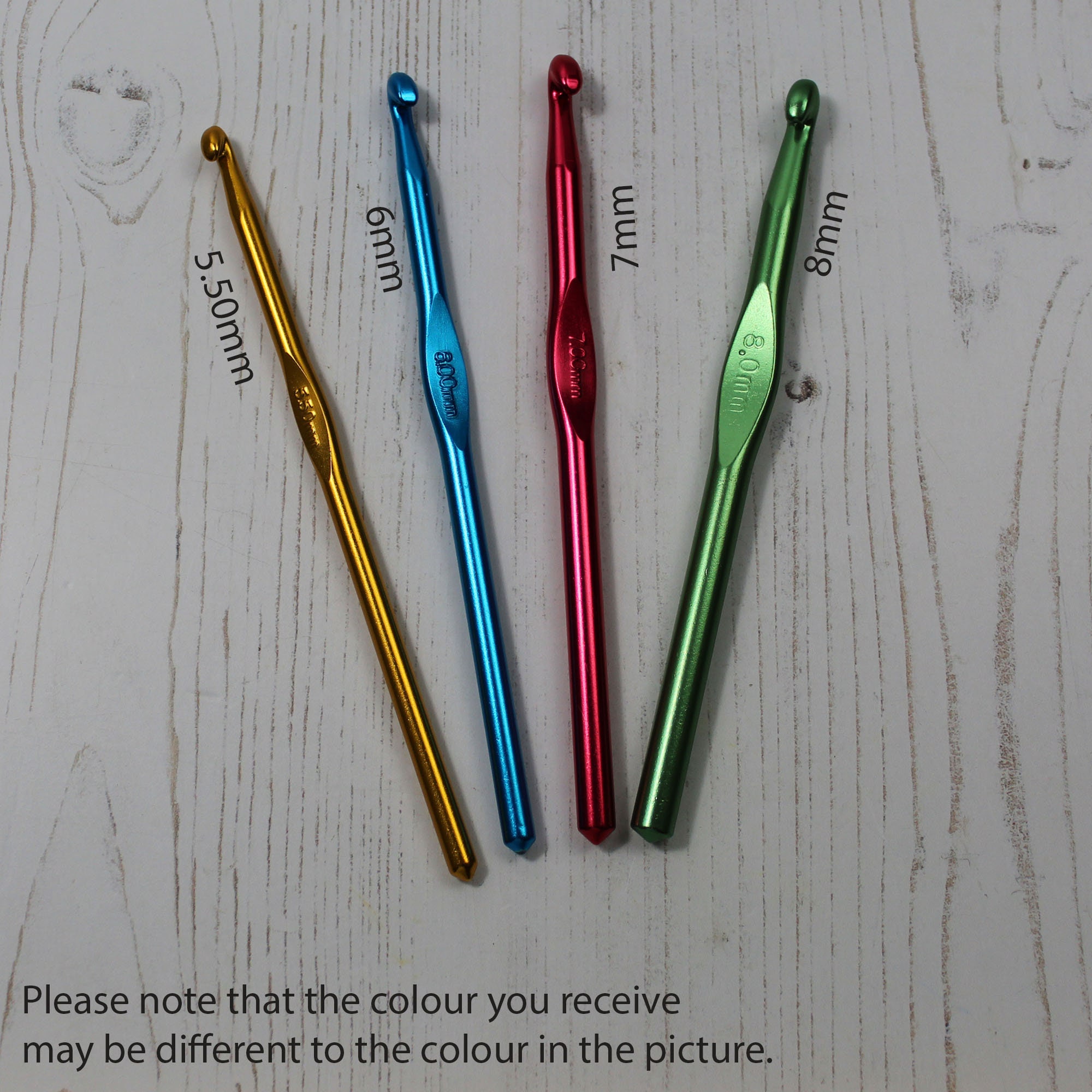 Coloured Crochet Hooks Aluminium Metal Bright Colours in 10 Sizes and ...