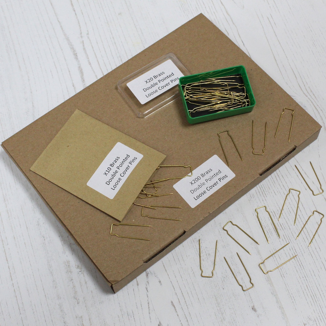 Double Pointed Loose Cover Pins 32mm Brass Twin U Shaped Upholstery ...