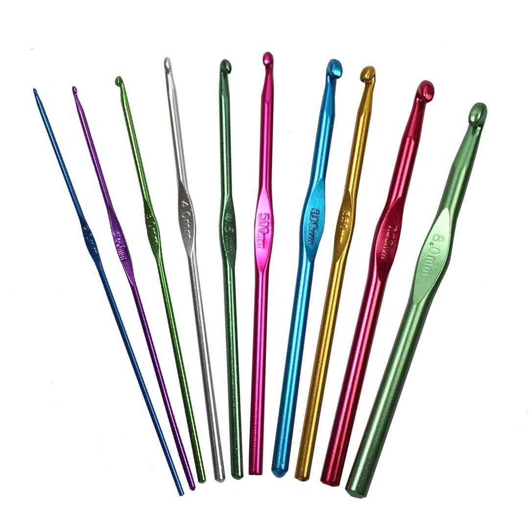 Coloured Crochet Hooks Aluminium Metal Bright Colours in 10 Sizes and ...