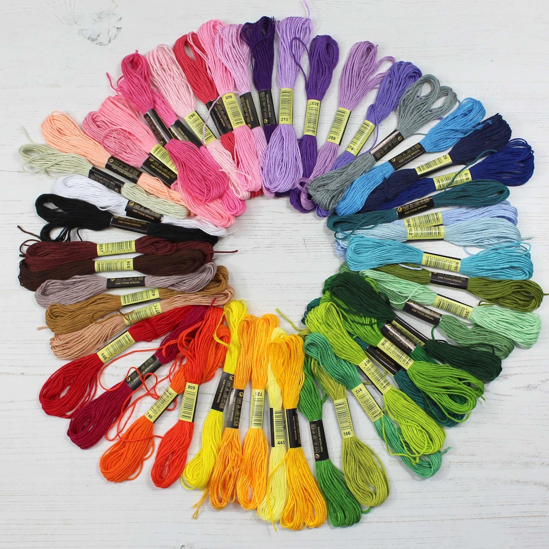 50 Embroidery Thread Floss Skein Assorted Colours 8M Long for Sewing ...