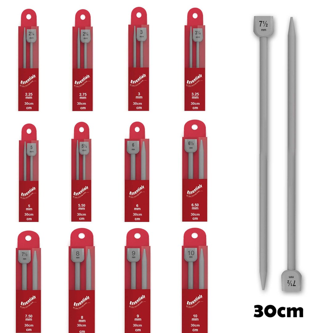 Knitting Needles Whitecroft Essentials Knit Pins 20 Sizes in 30cm ...