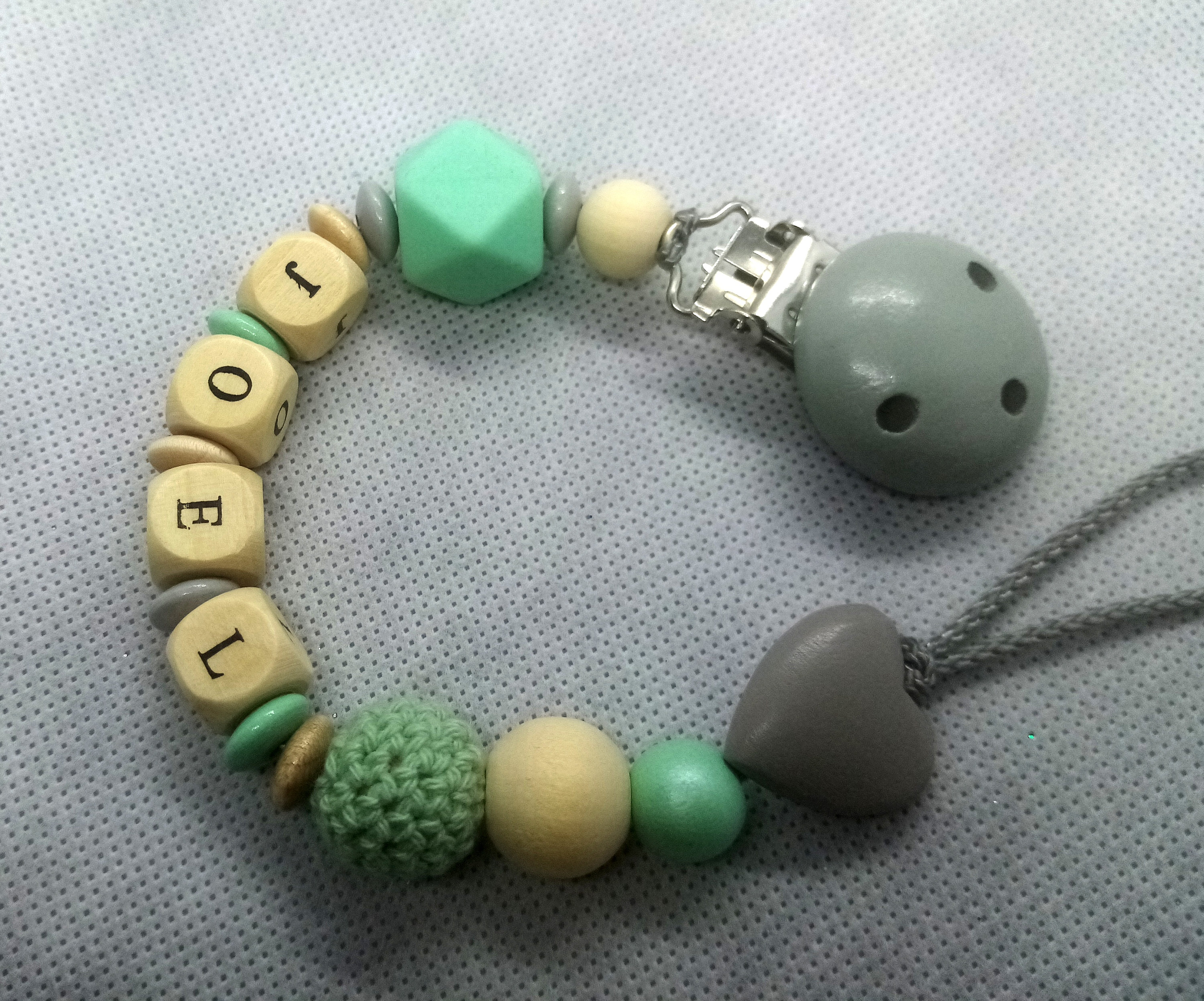 Pacifier chain called Unisex grey mint natural wood | Etsy