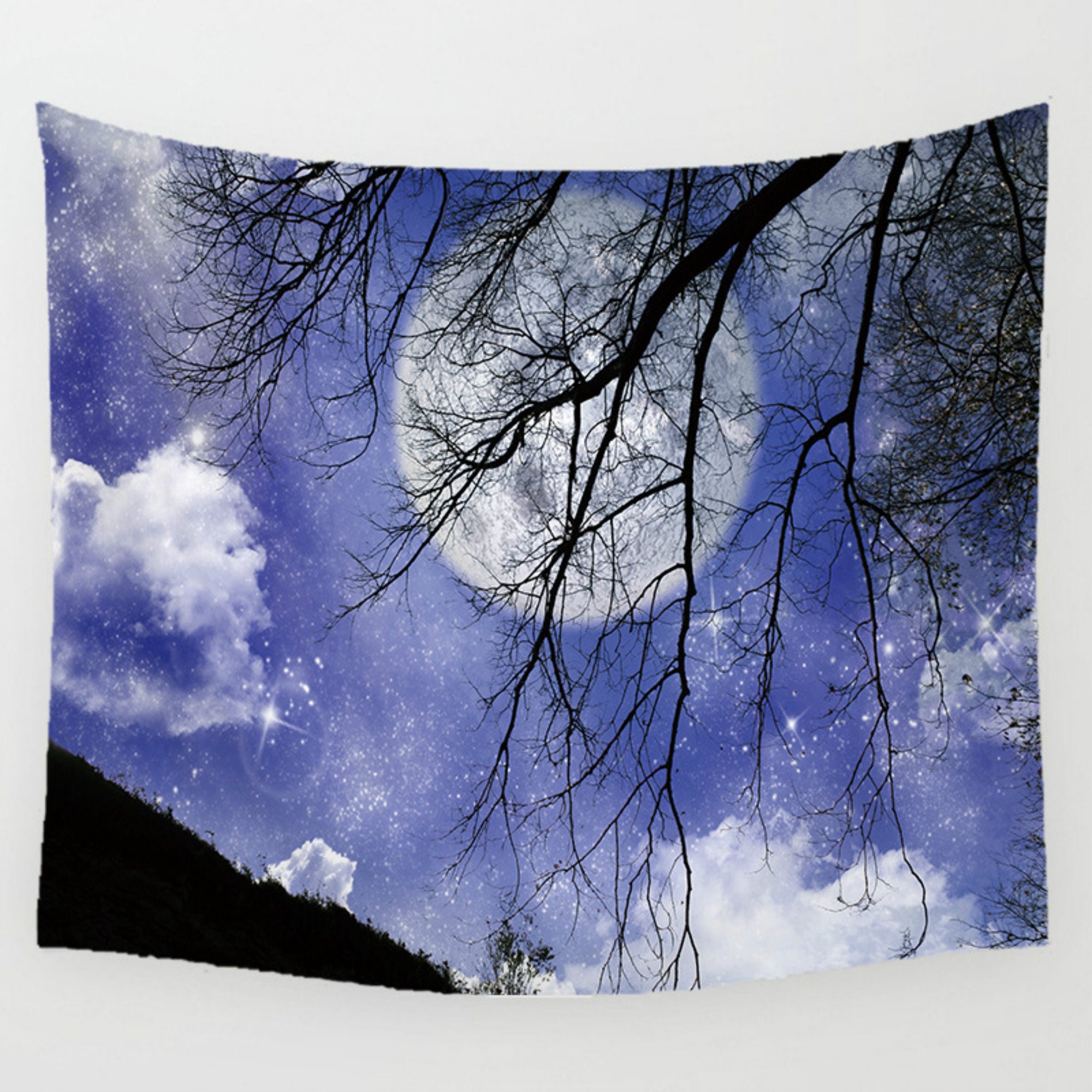 Moon Tapestry Blue Tapestry Large Wall Art Full Moon Large | Etsy