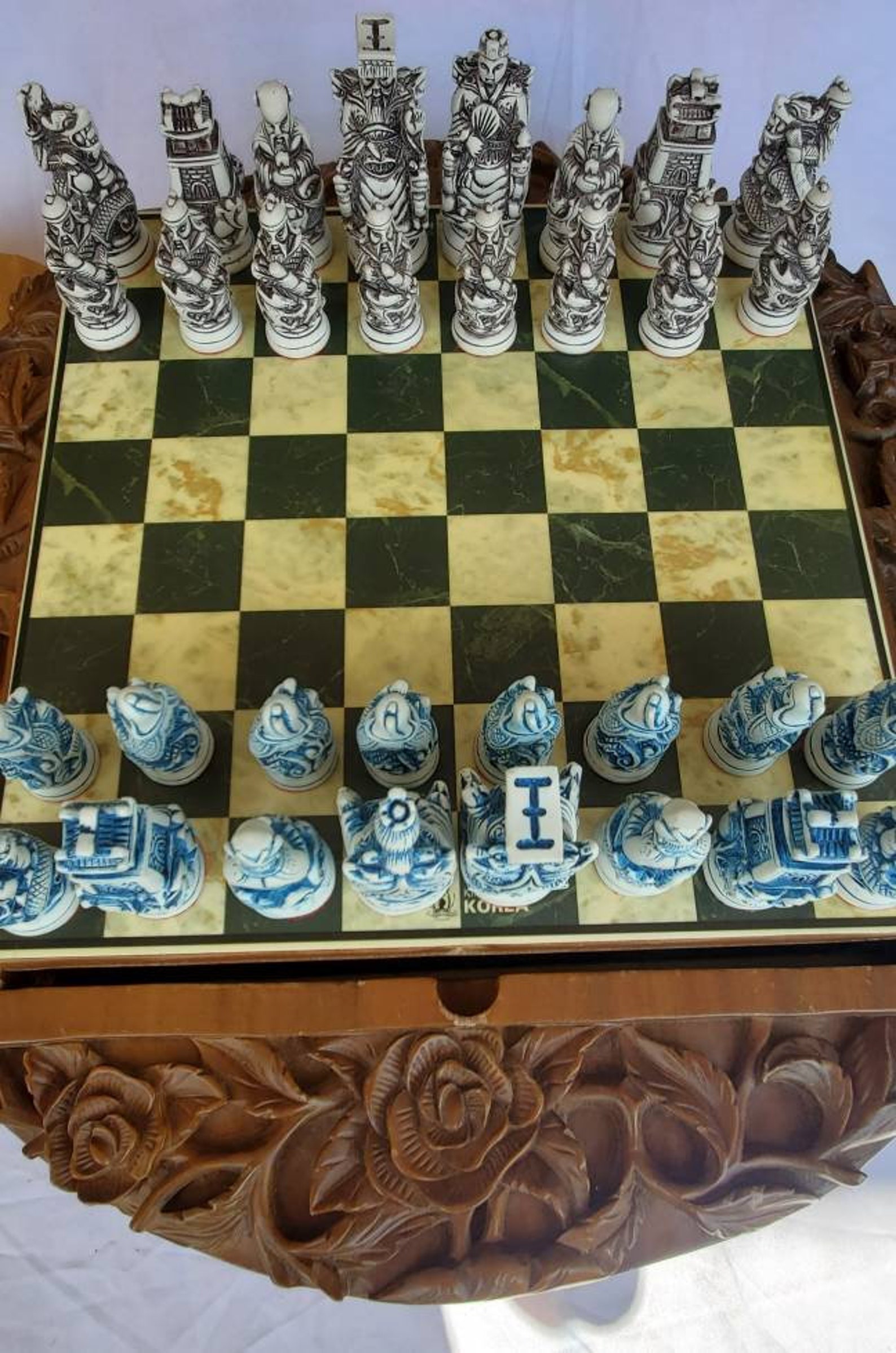 Vintage Kimschess Korean Chess Set Carved Wood Base Carved Pieces - Etsy