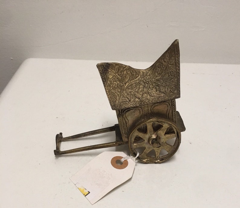 Antique Brass Chinese Cart Wagon Removable Top Moving Wheels Sanitized ...