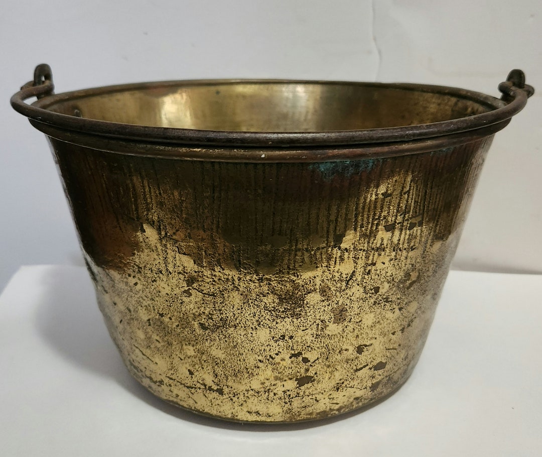 Large Antique Brass Kettle Bucket With Bail - Etsy