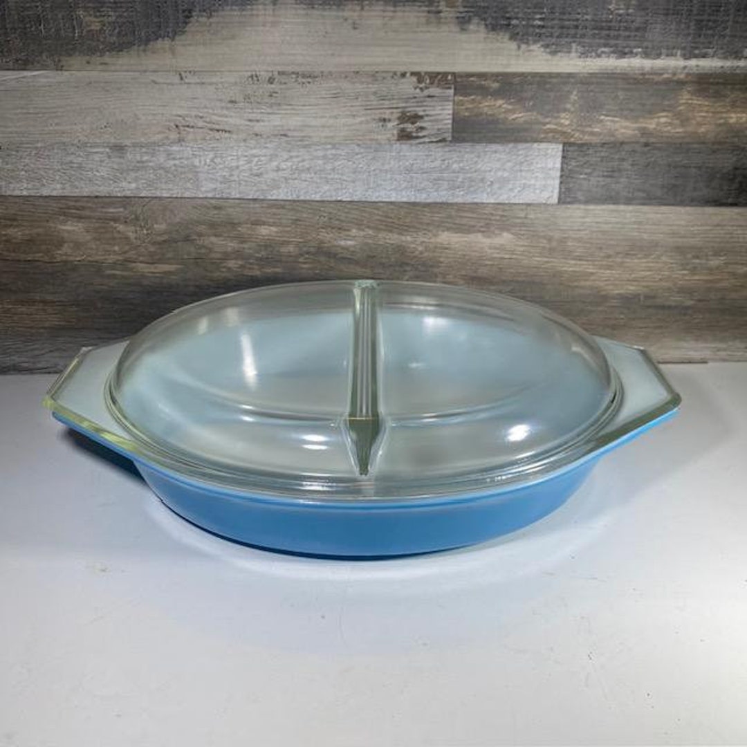 Pyrex Horizon Blue Oval Divided Casserole Dish With Lid read ...