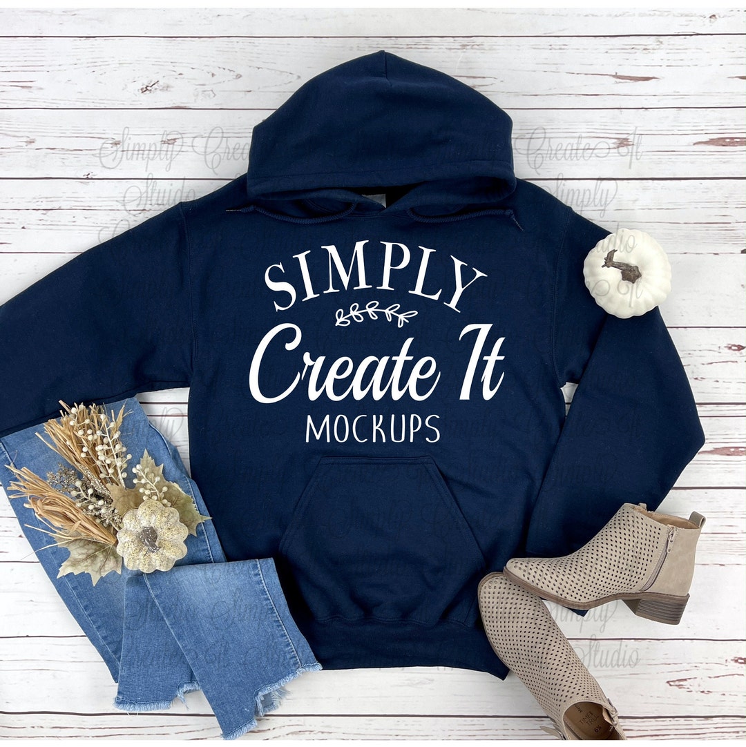 Gildan 18500 Navy Hoodie Mockup, Gildan 18500, Navy Hooded Mockup, Flat ...