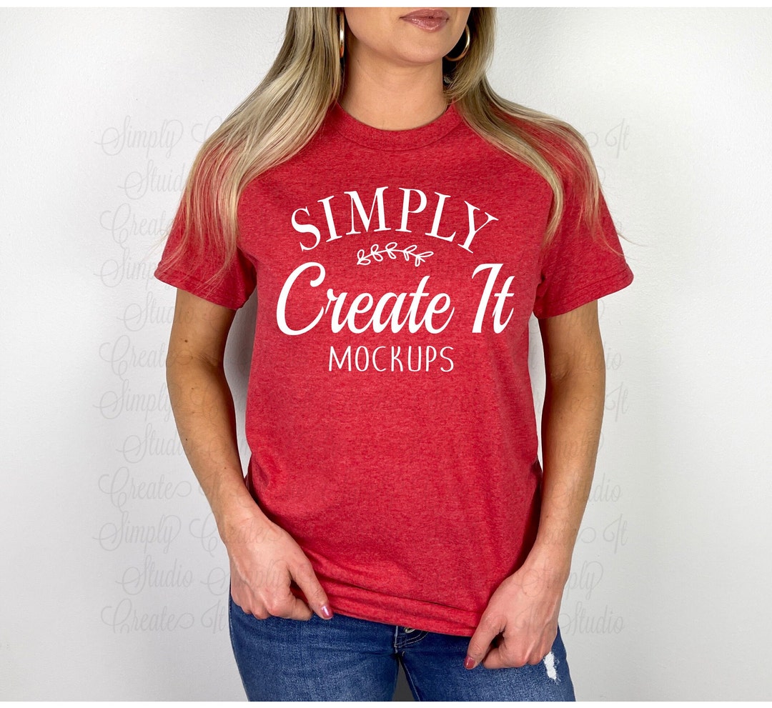 Bella 3001CVC Heather Red Model Mockup, Bella 3001 Heather Red, Heather ...