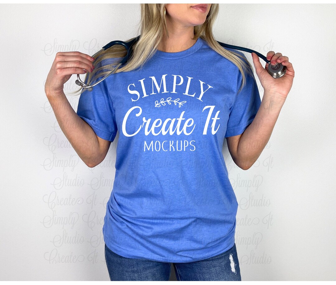 Bella 3001CVC Heather Columbia Blue Model Nurse Mockup, Bella Model ...