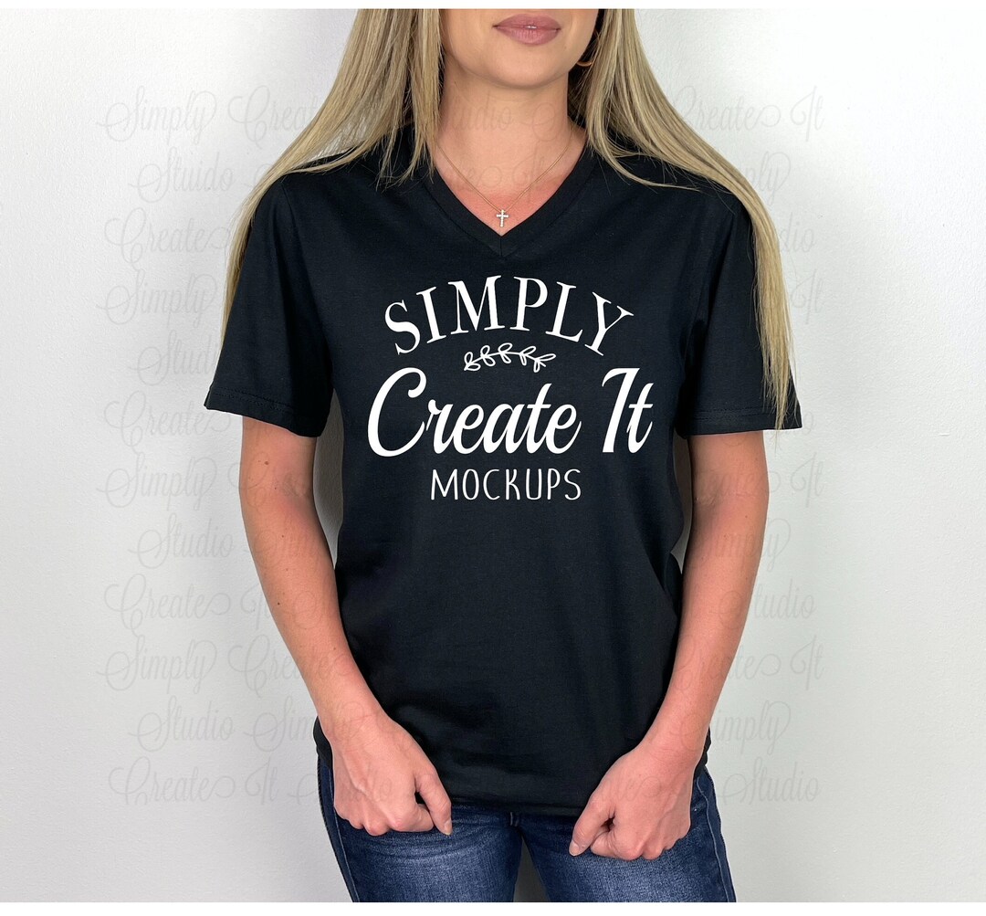 Gildan Black 64V00 V-neck Model Mockup, Black 24V00 Model Mockup, V ...