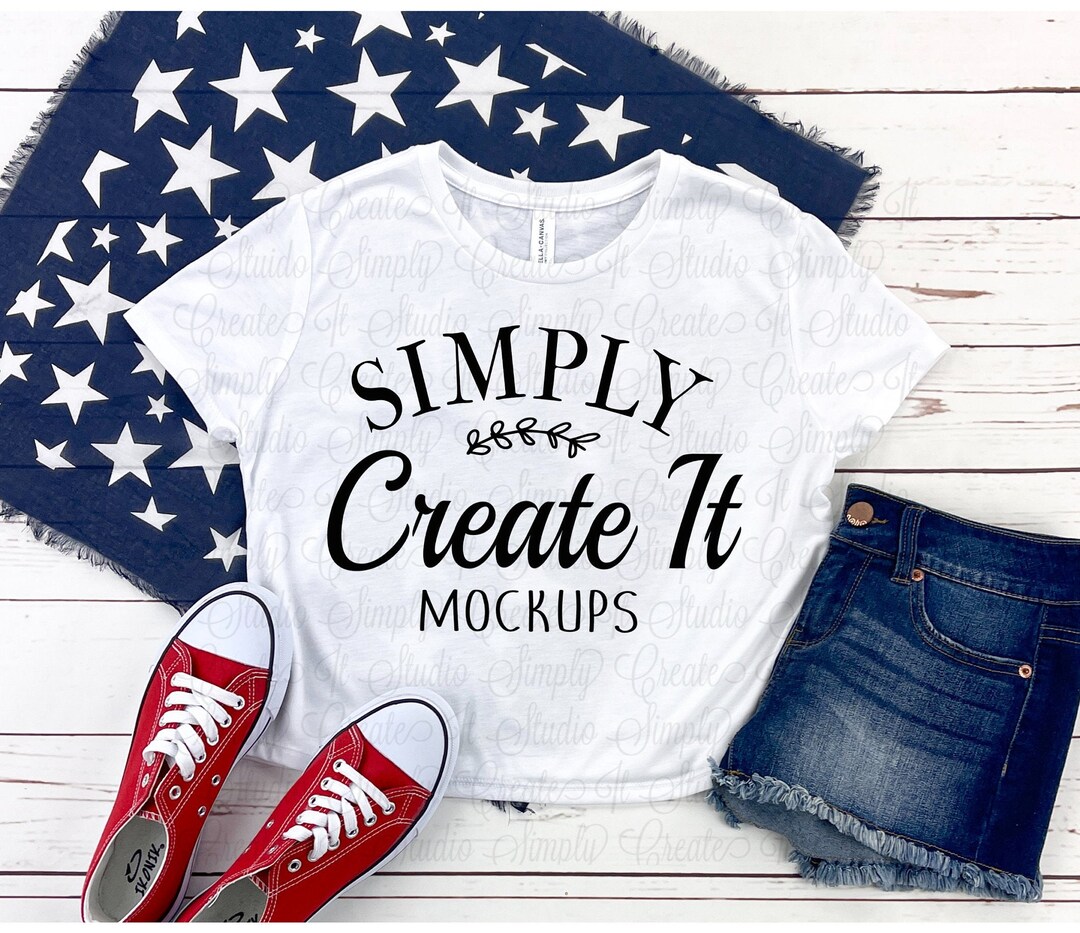 Bella Canvas B8882 Crop Mockup, Bella 8882 White, Patriotic Mockup ...
