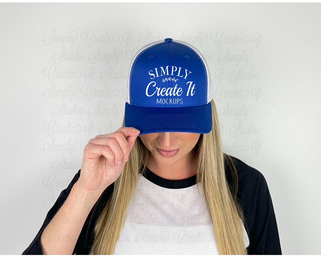 Royal White Trucker Hat Model Mockup, 6606 Royal Trucker Hat Mockup ...