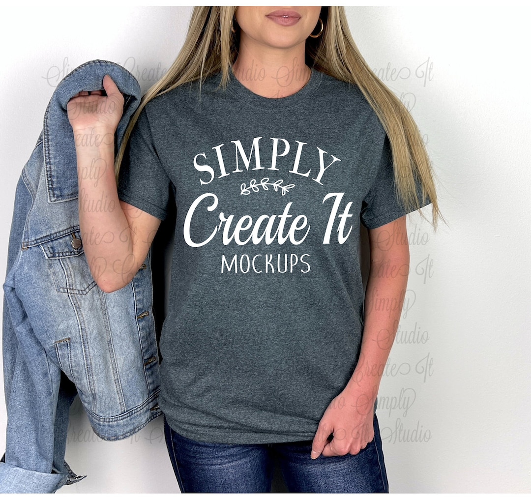 Gildan 64000 Dark Heather Model Mockup, Gildan 64000, Dark Heather Gray ...