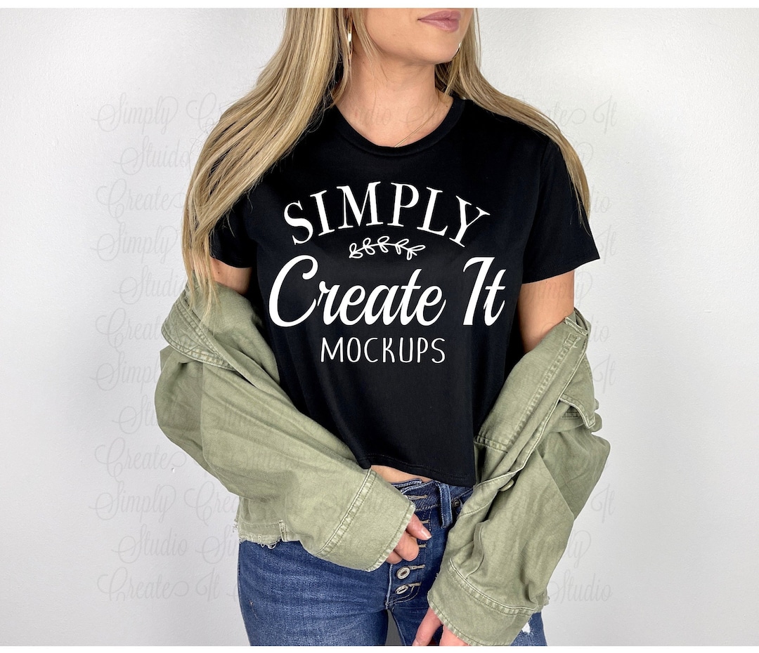 Bella B8882 Black Crop Model Mockup, Bella 8882 Model Black, Crop Top ...