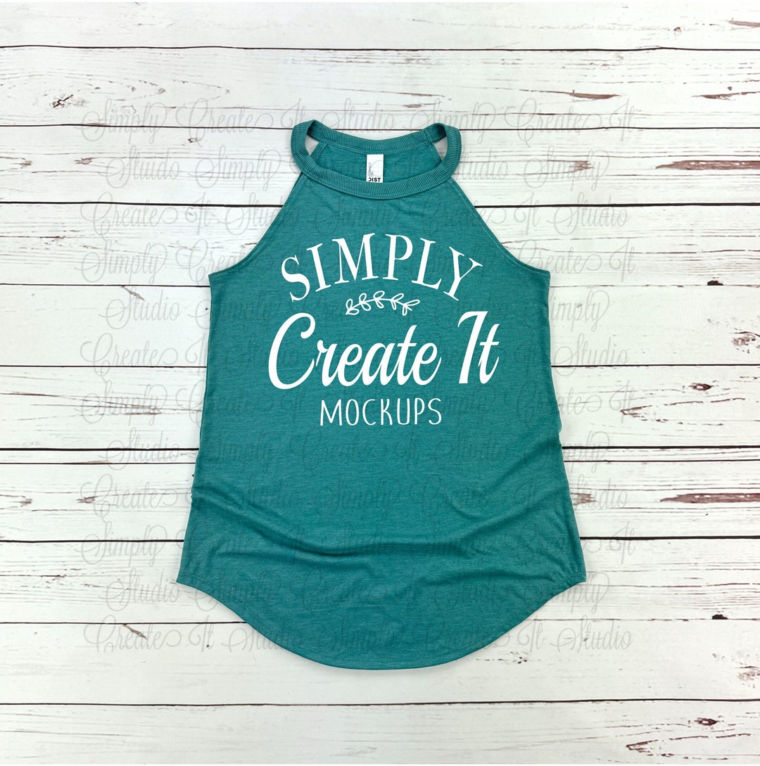 District DT137L Eucalyptus Blue Rocker Tank Mockup, DT137L Blue Mockup ...