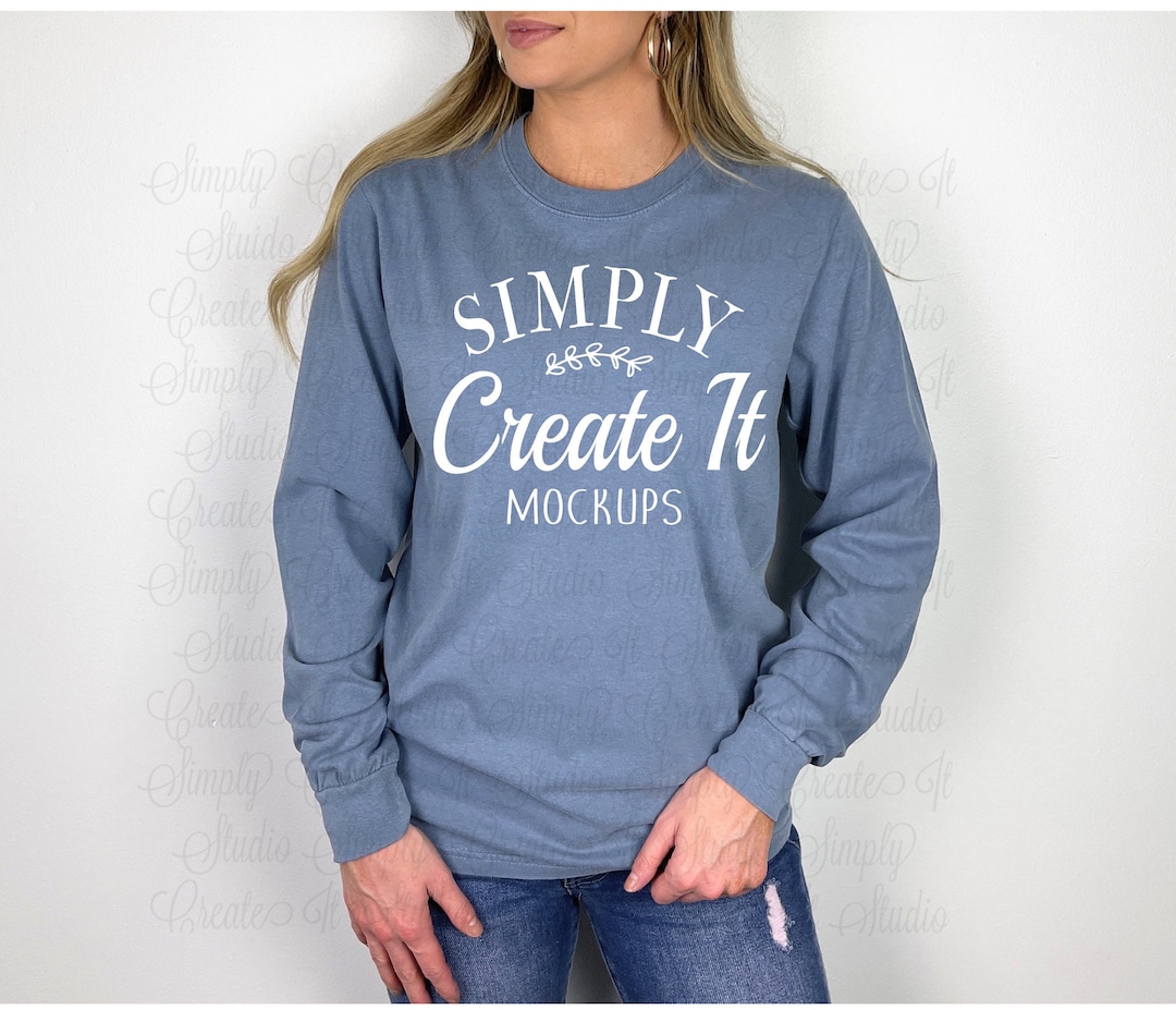 Comfort Colors Blue Jean Long Sleeve Mockup, C6014 Comfort Colors ...