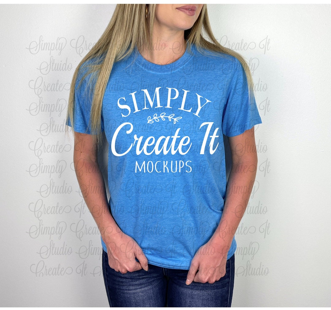 Gildan 64000 Heather Royal Model Mockup, 64000 Heather Royal Mockup ...