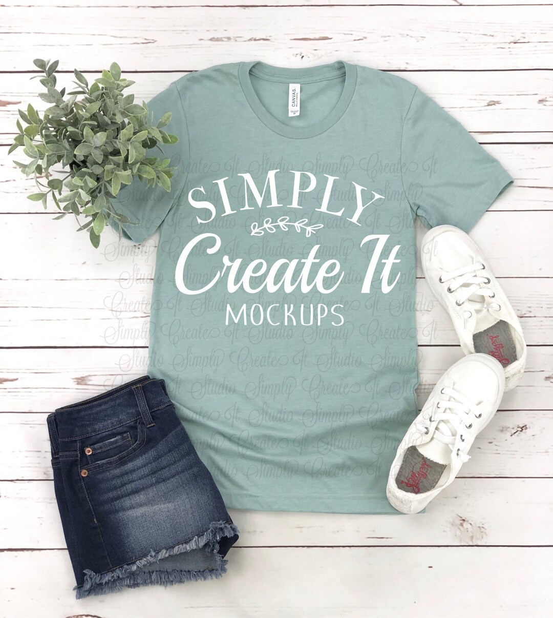 Bella Canvas Mockup, Bella 3001 Heather Dusty Blue, Bella 3413 Dusty ...