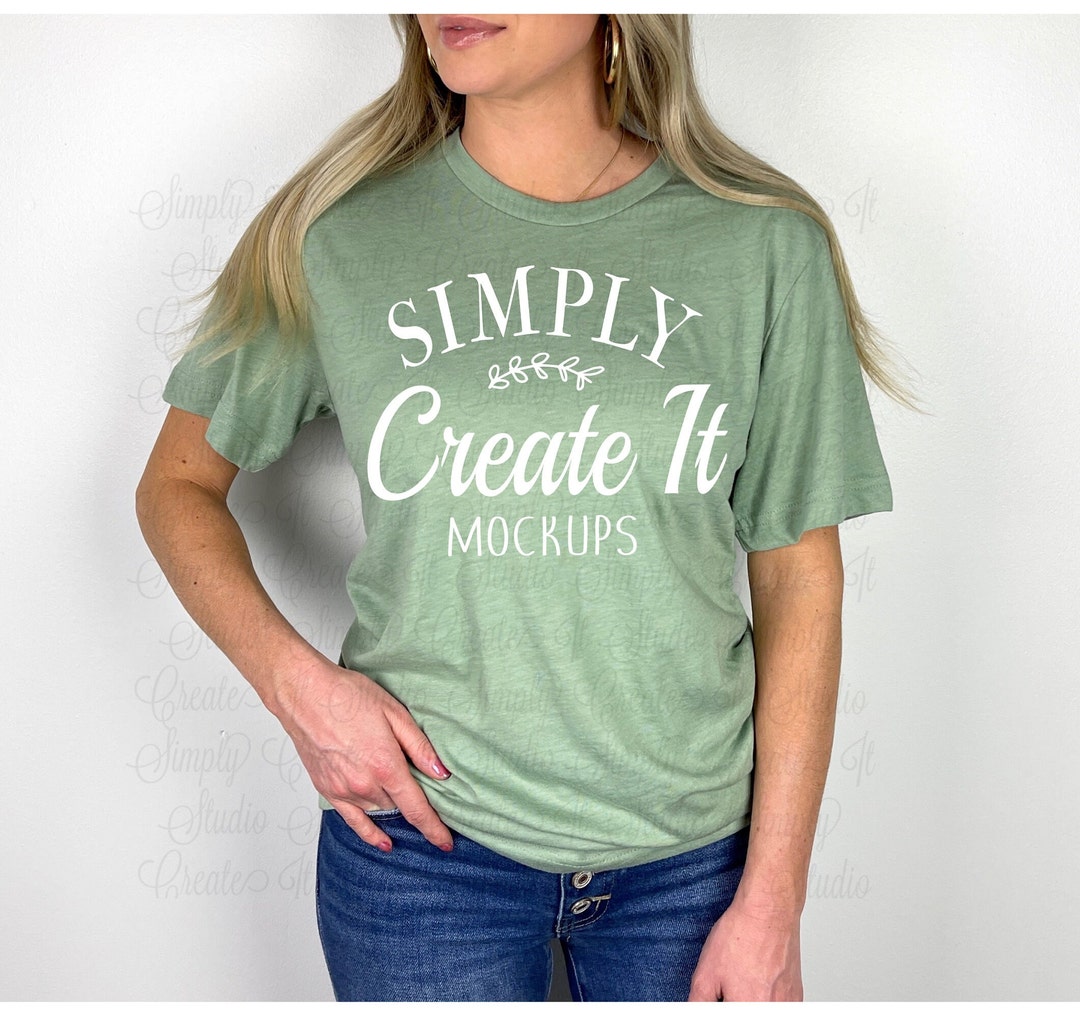 Bella 3001 Heather Sage Model Mockup, Bella 3001 Sage Mockup, 3001 Sage ...