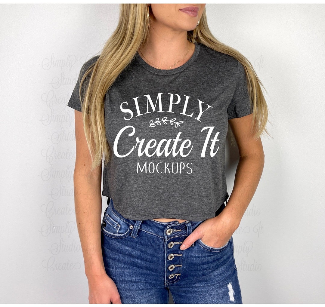 Bella B8882 Dark Heather Gray Crop Model Mockup, Bella 8882 Dark Grey ...