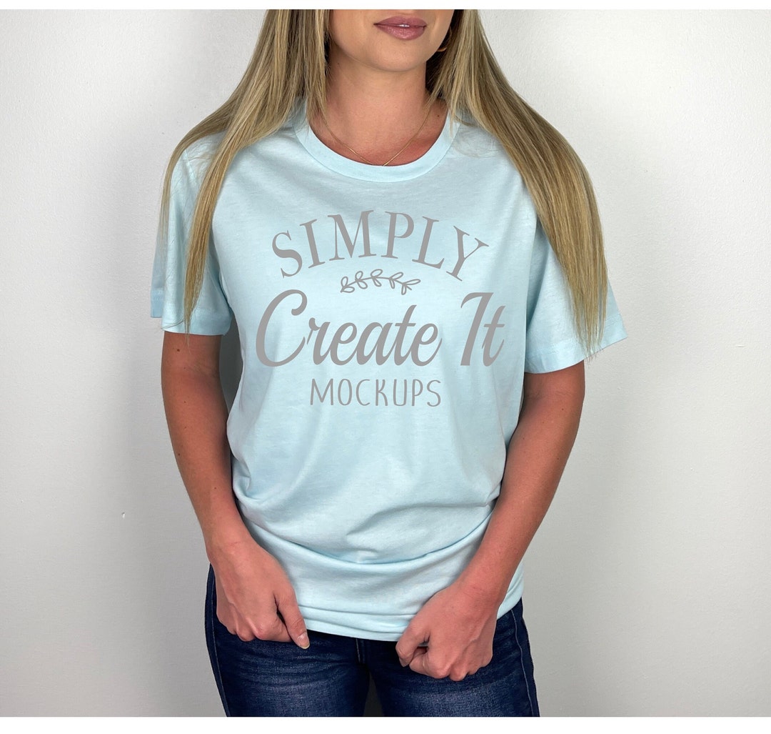 Bella 3001 Heather Ice Blue Model Mockup, Bella Model Mockup, 3001 Ice ...