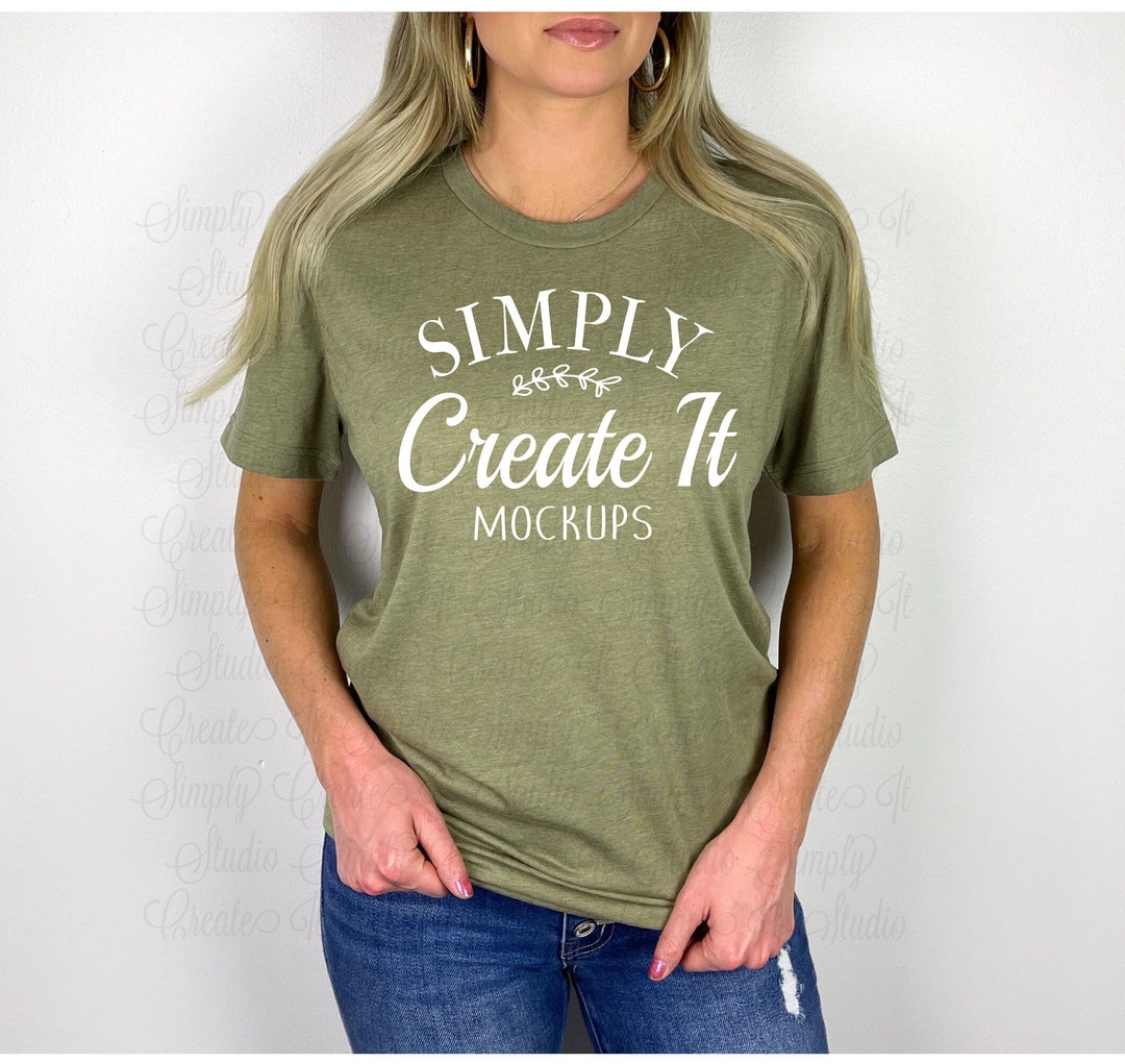 Bella 3001 Heather Olive Model Mockup, Bella 3001 Olive Mockup, 3001 ...