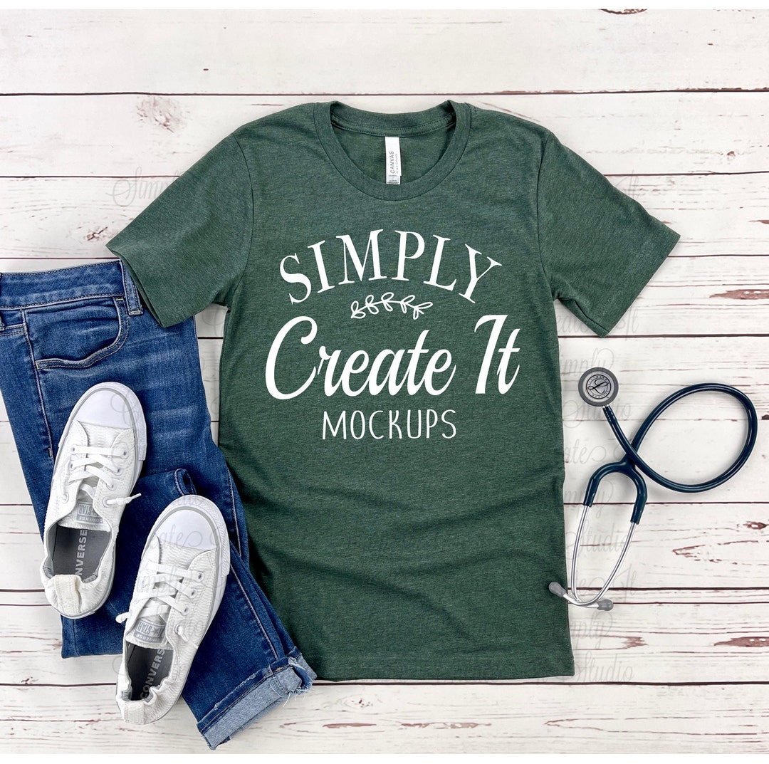 Bella 3001CVC Heather Forest Mockup Heather Forest Mockup - Etsy