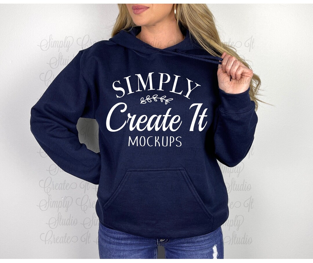 Gildan 18500 Navy Hooded Sweatshirt Mockup, Gildan 18500 Model Mockup ...