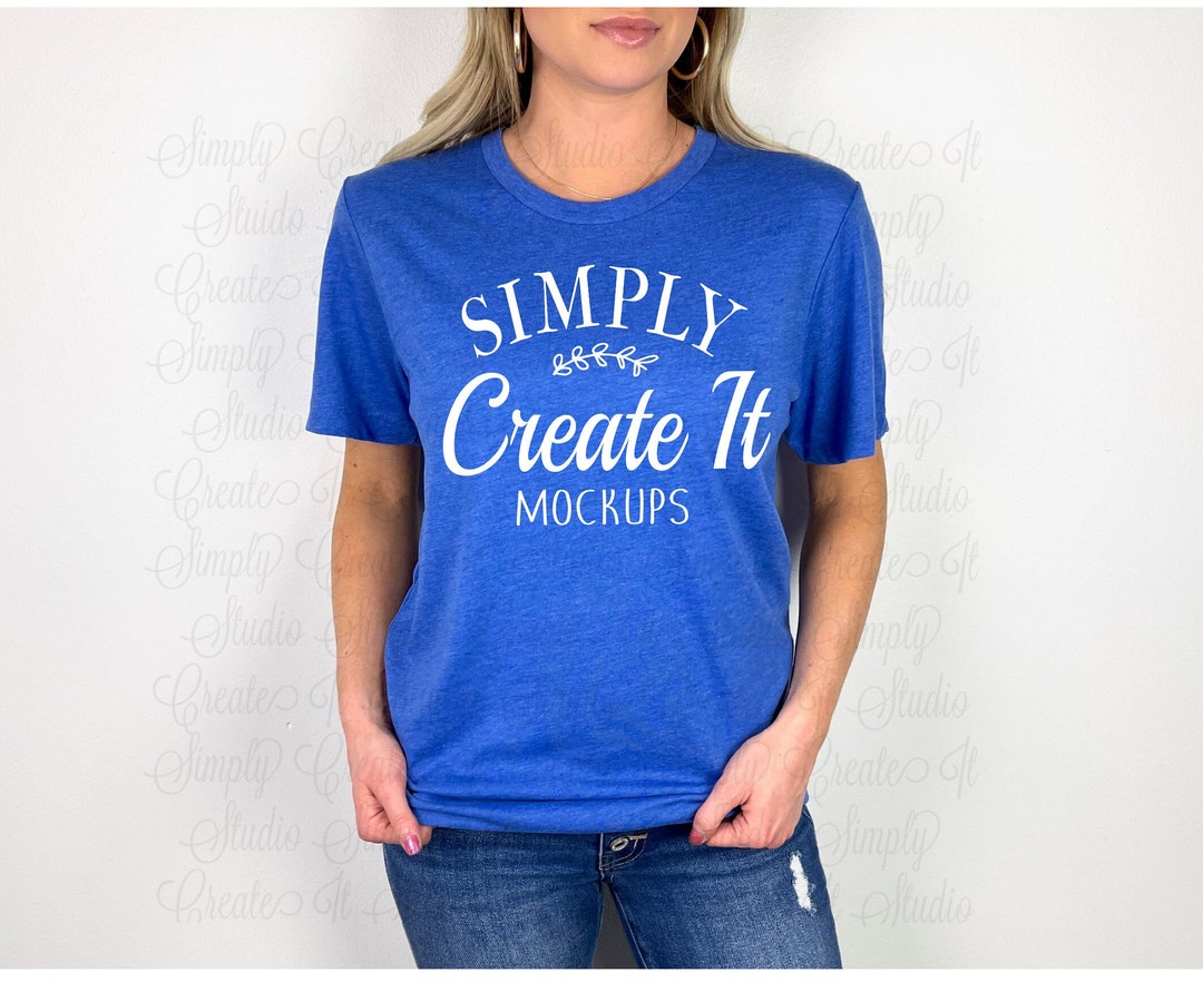 Bella 3001CVC Heather True Royal Mockup, Bella Model Mockup, 3001 True ...