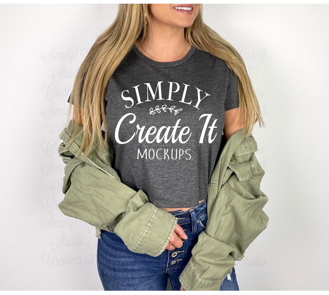 Bella B8882 Dark Heather Gray Crop Model Mockup, Bella 8882 Dark Grey ...