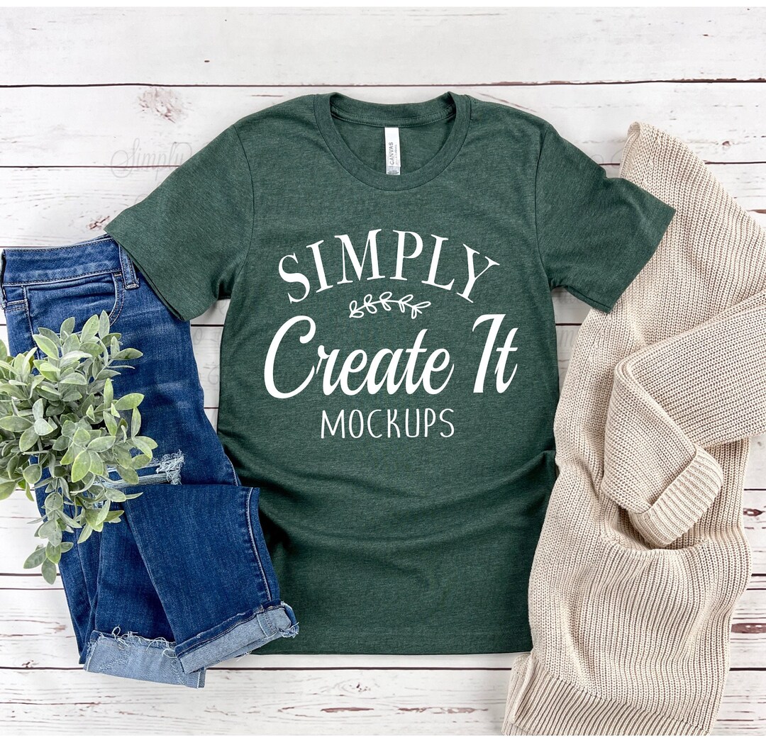 Bella 3001CVC Heather Forest Mockup, Heather Forest, Mockup, Flat Lay ...