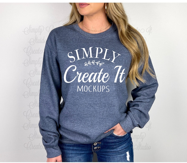 Gildan 18000 Heather Sport Dark Navy Mockup, Navy 18000, Heather Navy ...