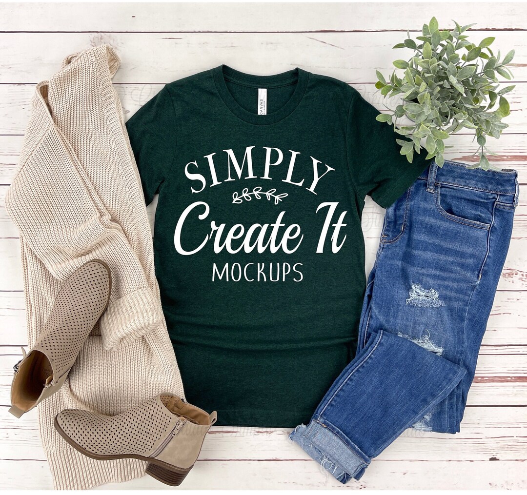 Bella Canvas 3001 Heather Emerald Mockup, Bella 3413 Emerald Green ...