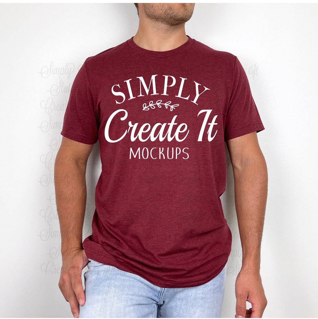 Bella 3001 Heather Cardinal Model Mockup, Bella 3001 Heather Cardinal ...