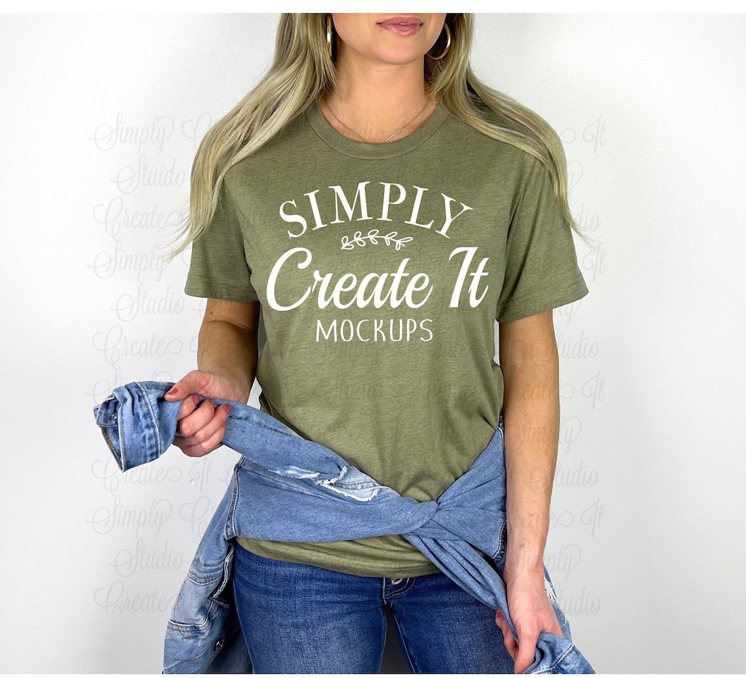 Bella 3001 Heather Olive Model Mockup, Bella 3001 Olive Mockup, 3001 ...