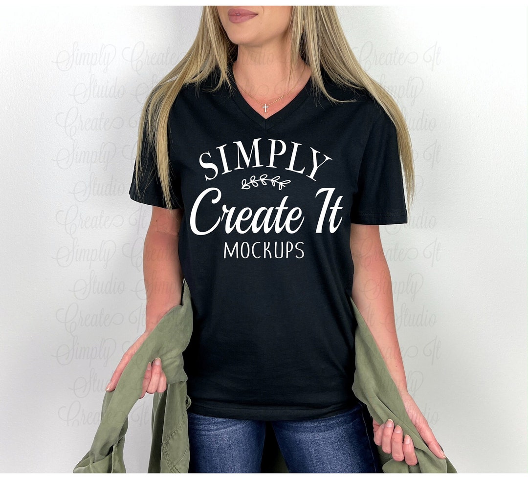 Gildan Black 64V00 V-neck Model Mockup, Black 24V00 Model Mockup, Black ...