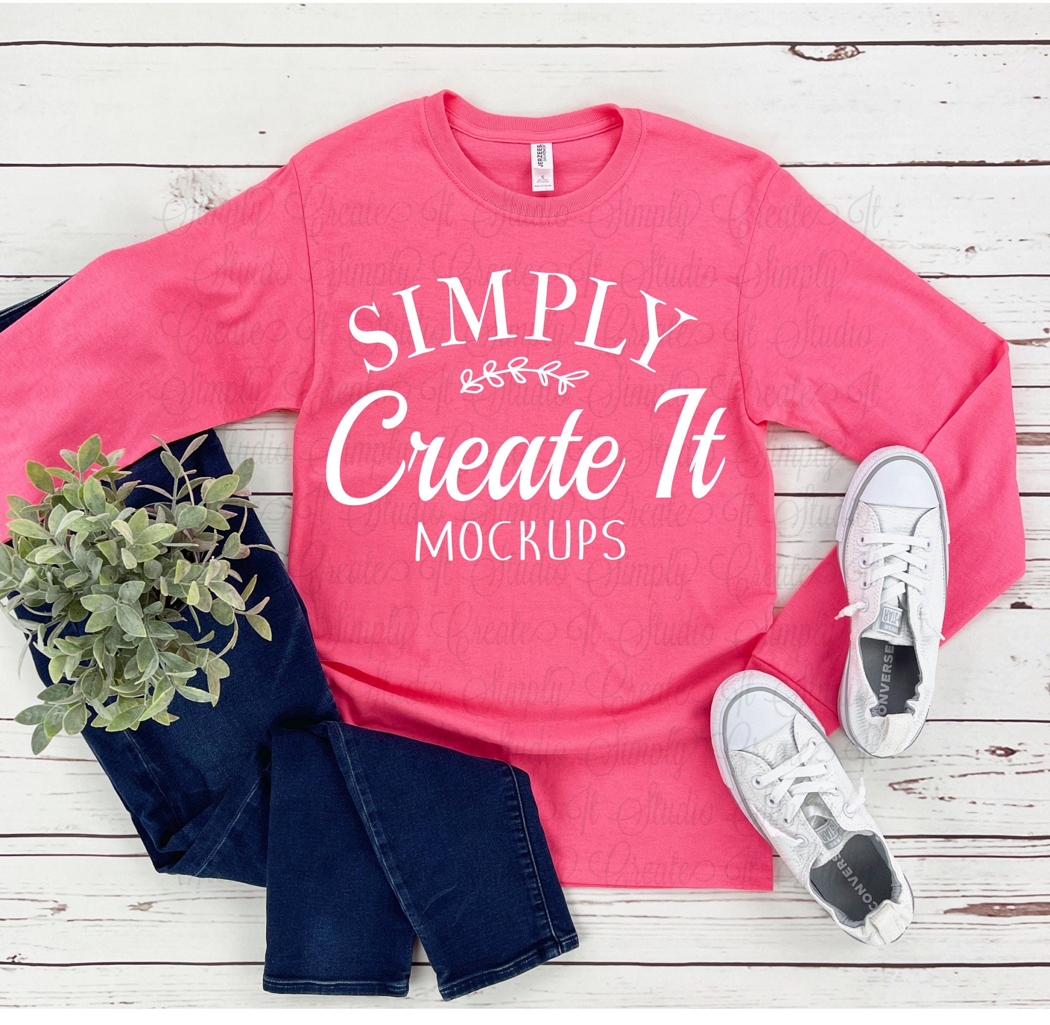 Jerzee 29LS Neon Pink Long Sleeve Mockup, 29LS Neon Pink, Jerzee 29LS ...