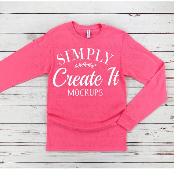 Jerzee 29LS Neon Pink Long Sleeve Mockup 29LS Pink Jerzee - Etsy