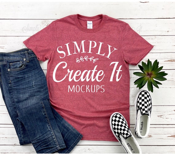 Gildan 64000 Heather Cardinal Mockup Gildan Mockup Gildan Etsy