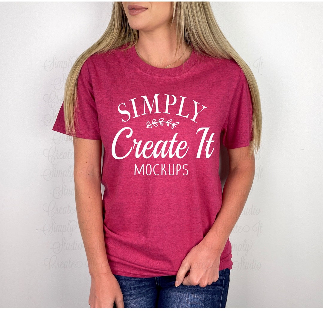 Gildan 64000 Antique Heliconia Model Mockup, Gildan 64000 Model, 64000 ...