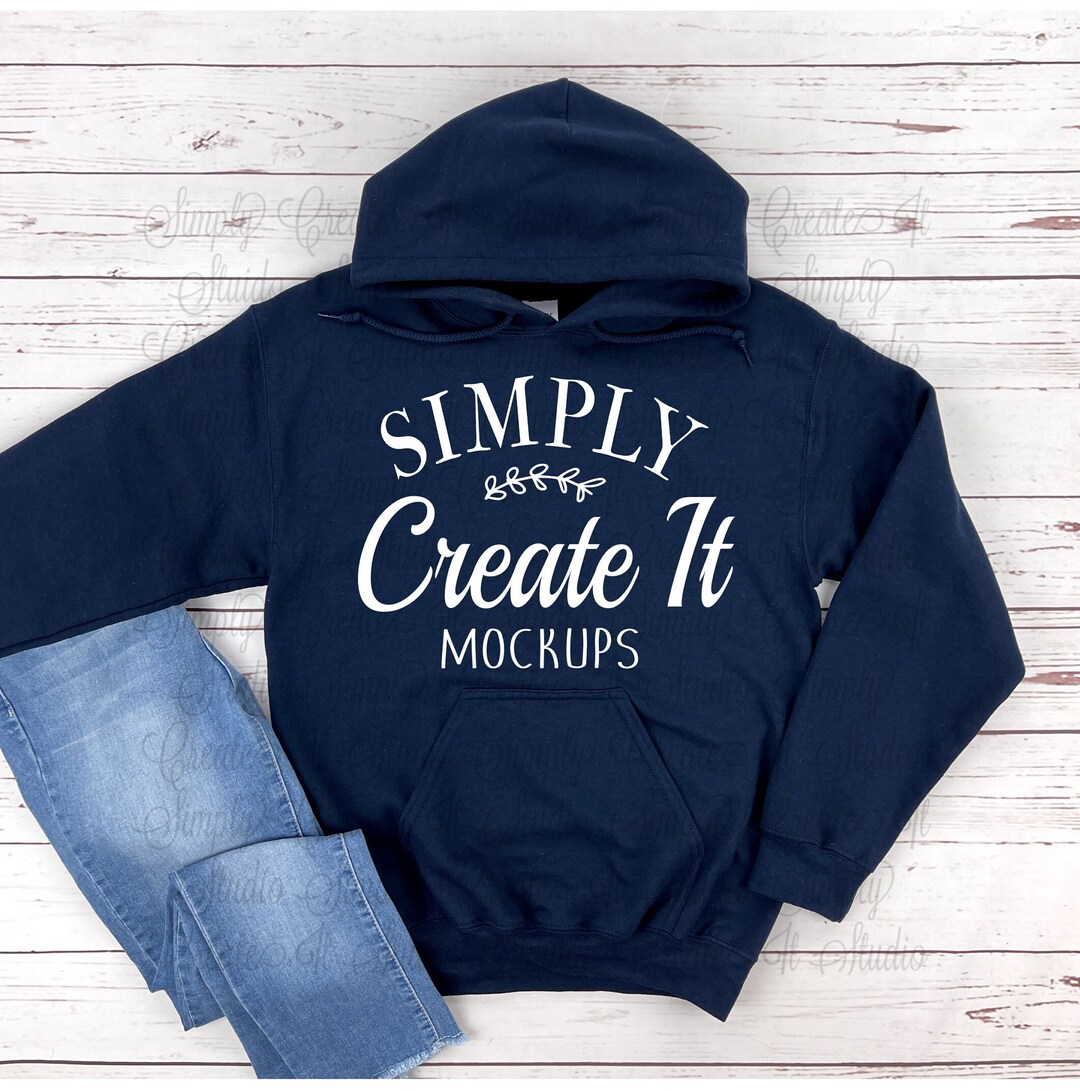 Gildan 18500 Navy Hoodie Mockup, Gildan 18500, Navy Hooded Mockup, Flat ...