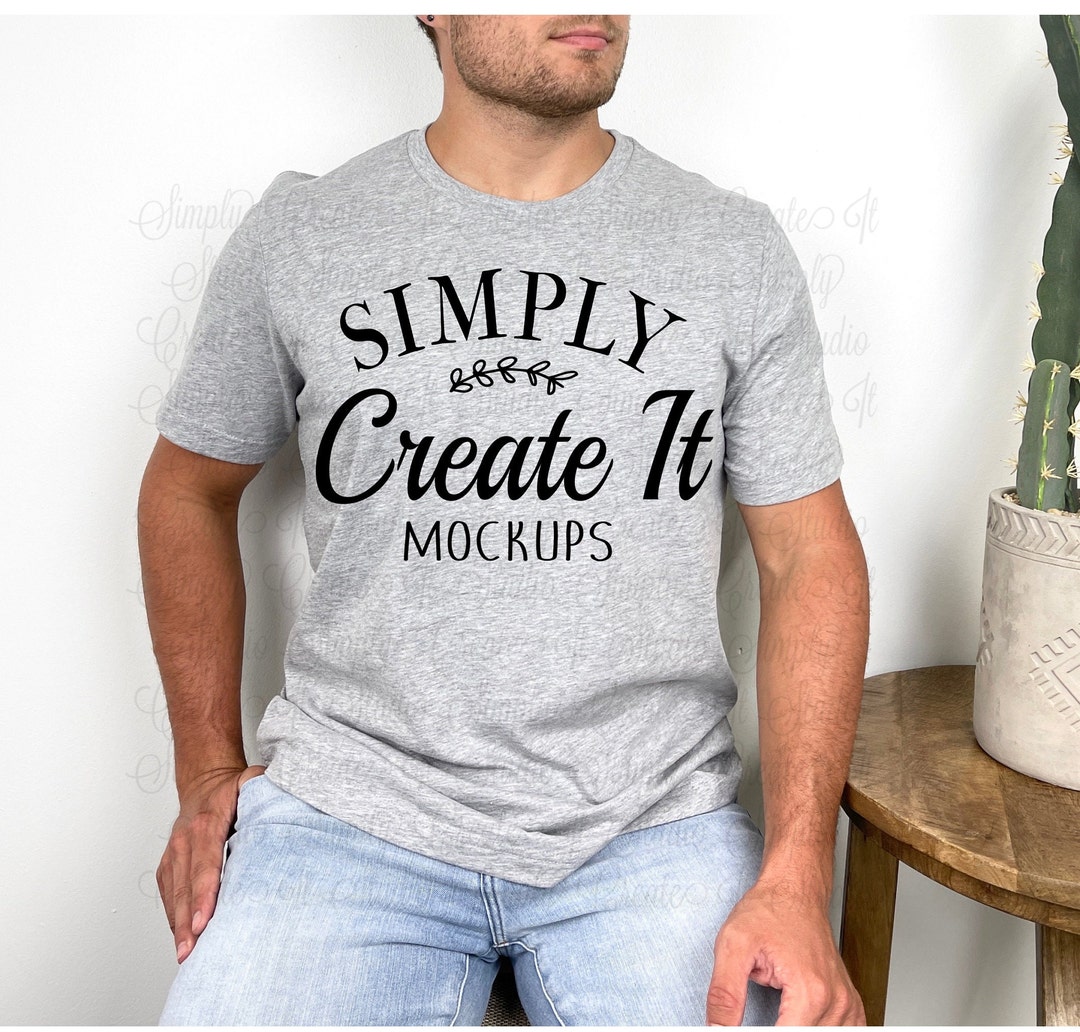 Grey T-shirt Model Mockup, 64000 Sport Gray Mockup, 3001 Athletic Grey ...